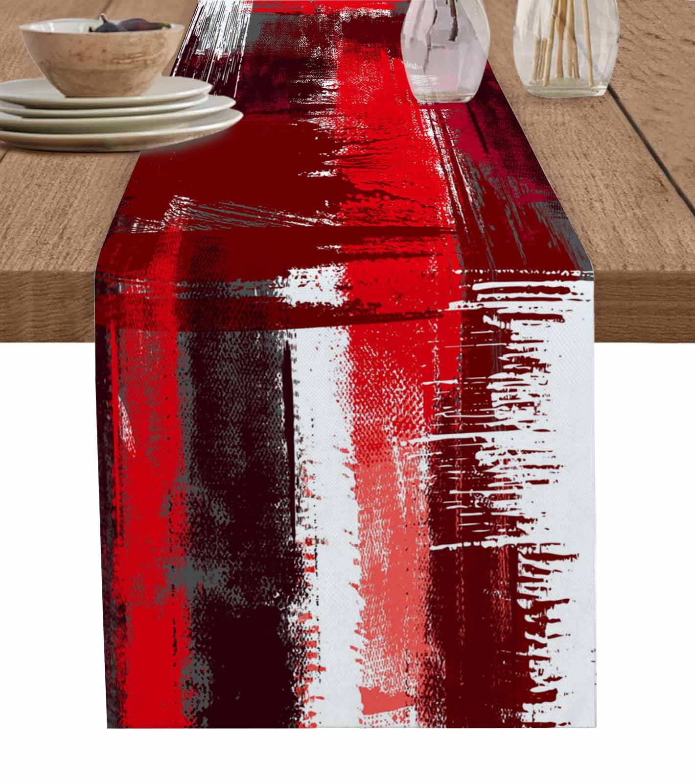 Red Abstract Table Runner 72 Inches, Modern Mottled Art Oil Painting ...