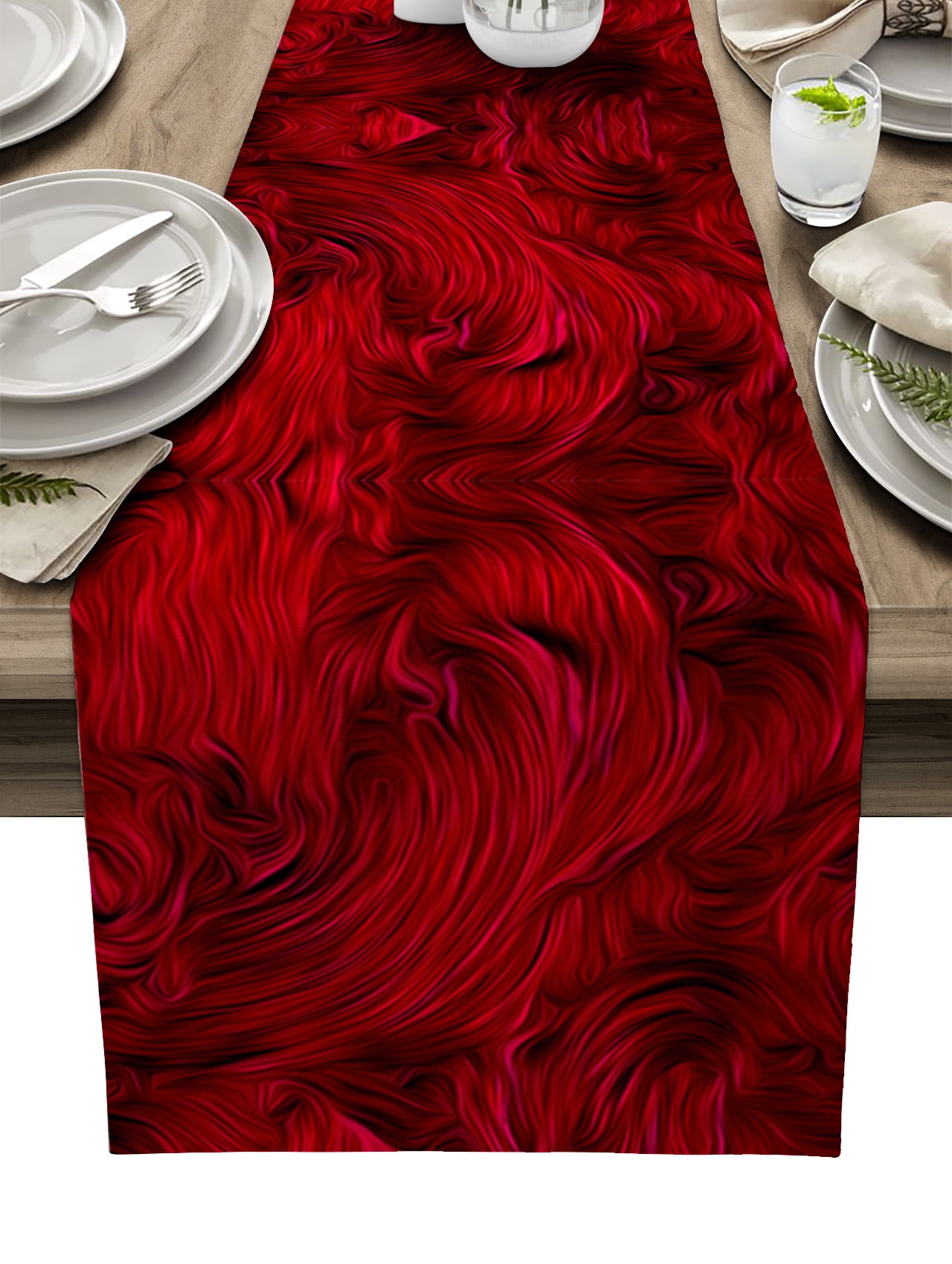 Red Abstract Texture Lines Table Runner Wedding r Table Cover Holiday ...