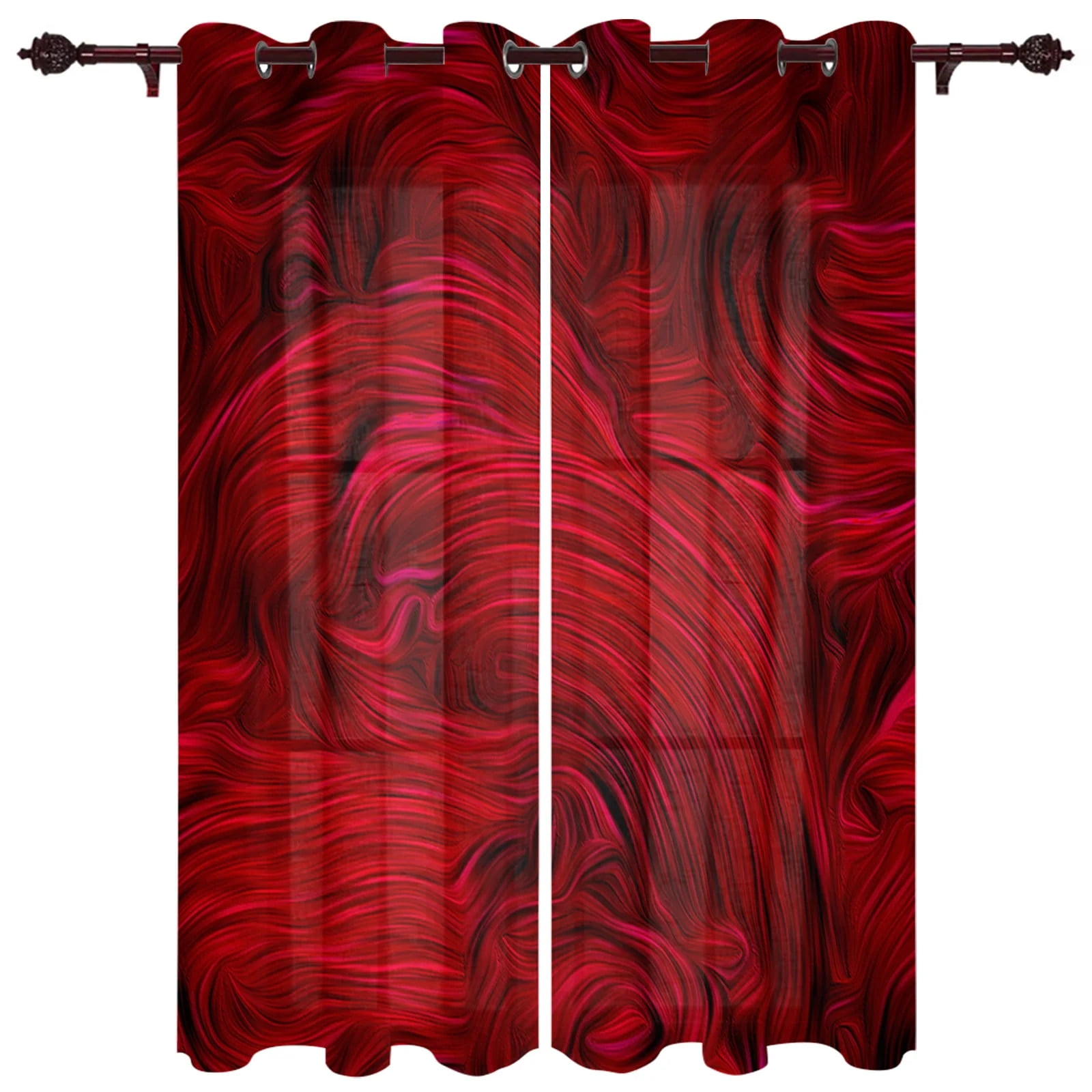 Red Abstract Texture Lines Window Curtains for Living Room Bedroom ...