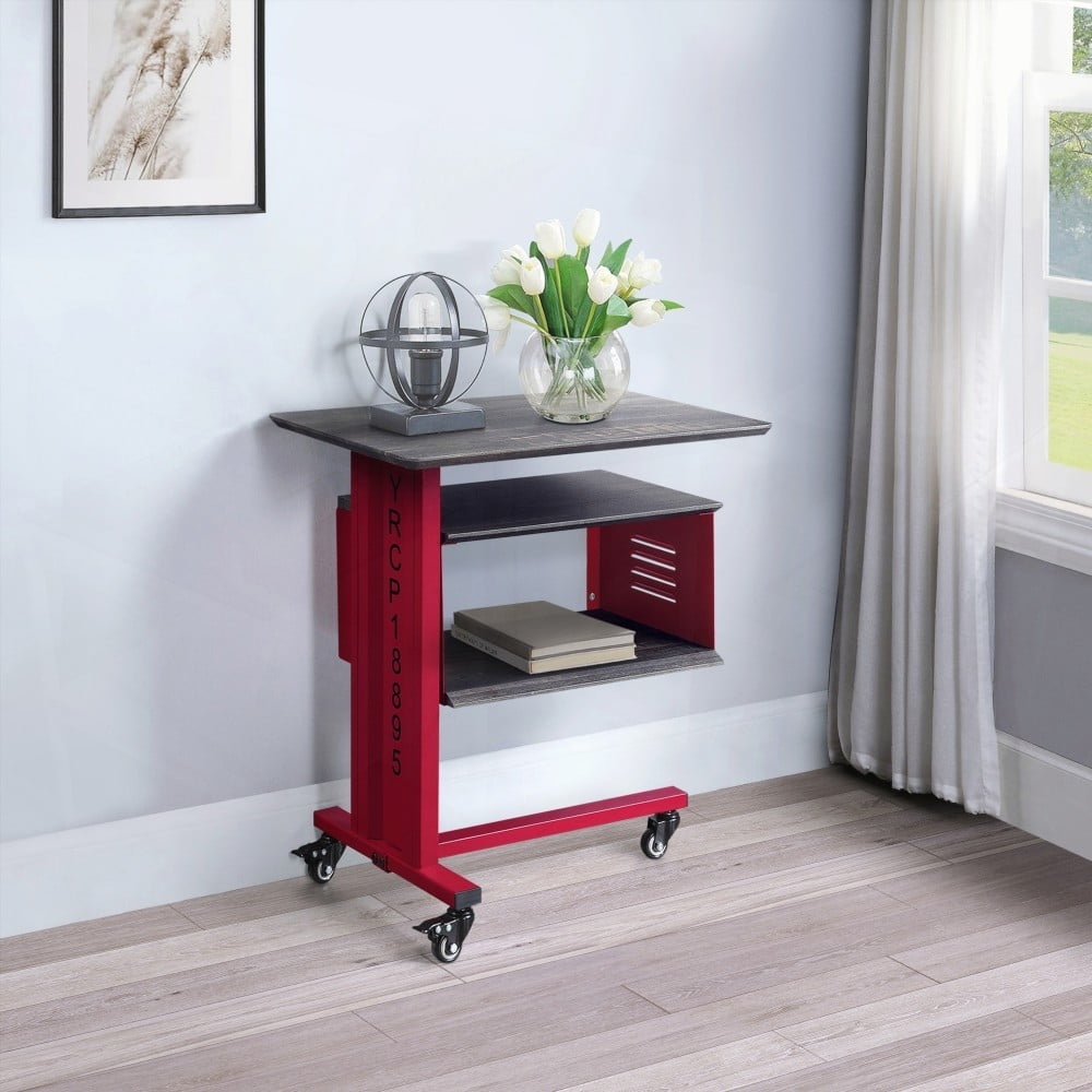 Red Accent Table and Wall Shelf Set: Industrial Charm with Metal Base ...