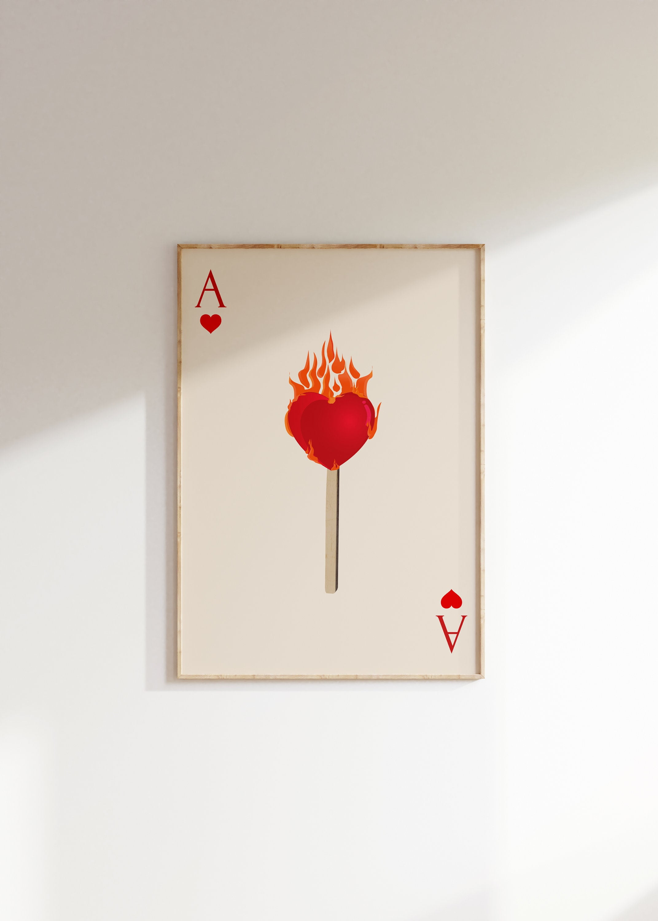 Red Ace of Hearts Flaming Heart Poster • Playing Cards Print • Poker ...