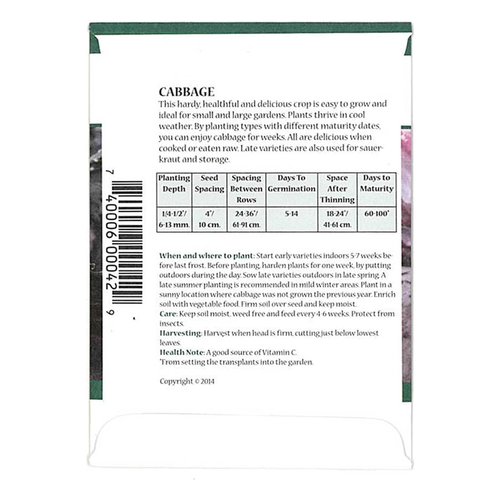 Red Acre Cabbage Garden Seeds - 4 Gram Packet - Heirloom, Non-GMO ...