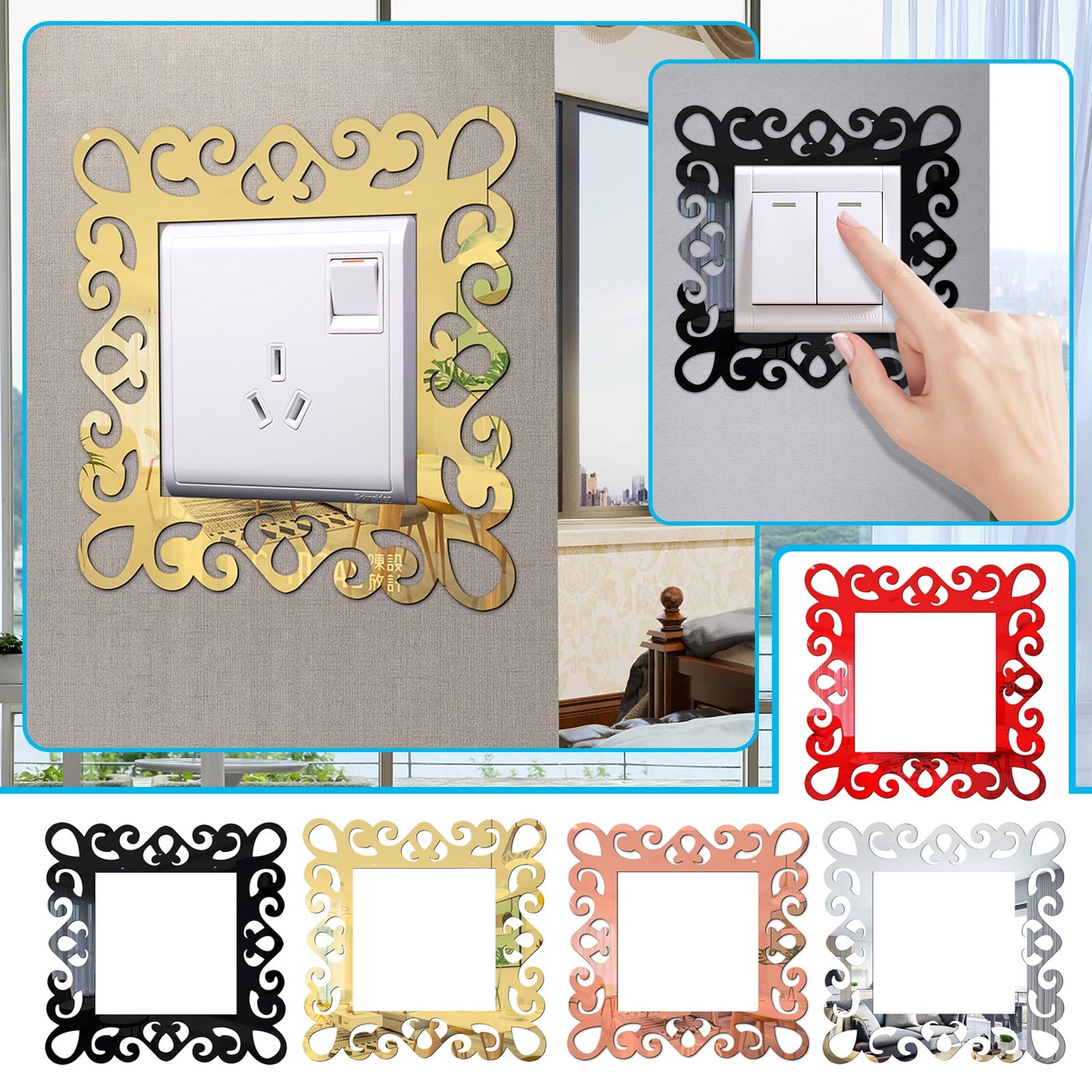 Red Acrylic Decorative Wall Mirror – 12x12 Inch Square Frame for Living ...