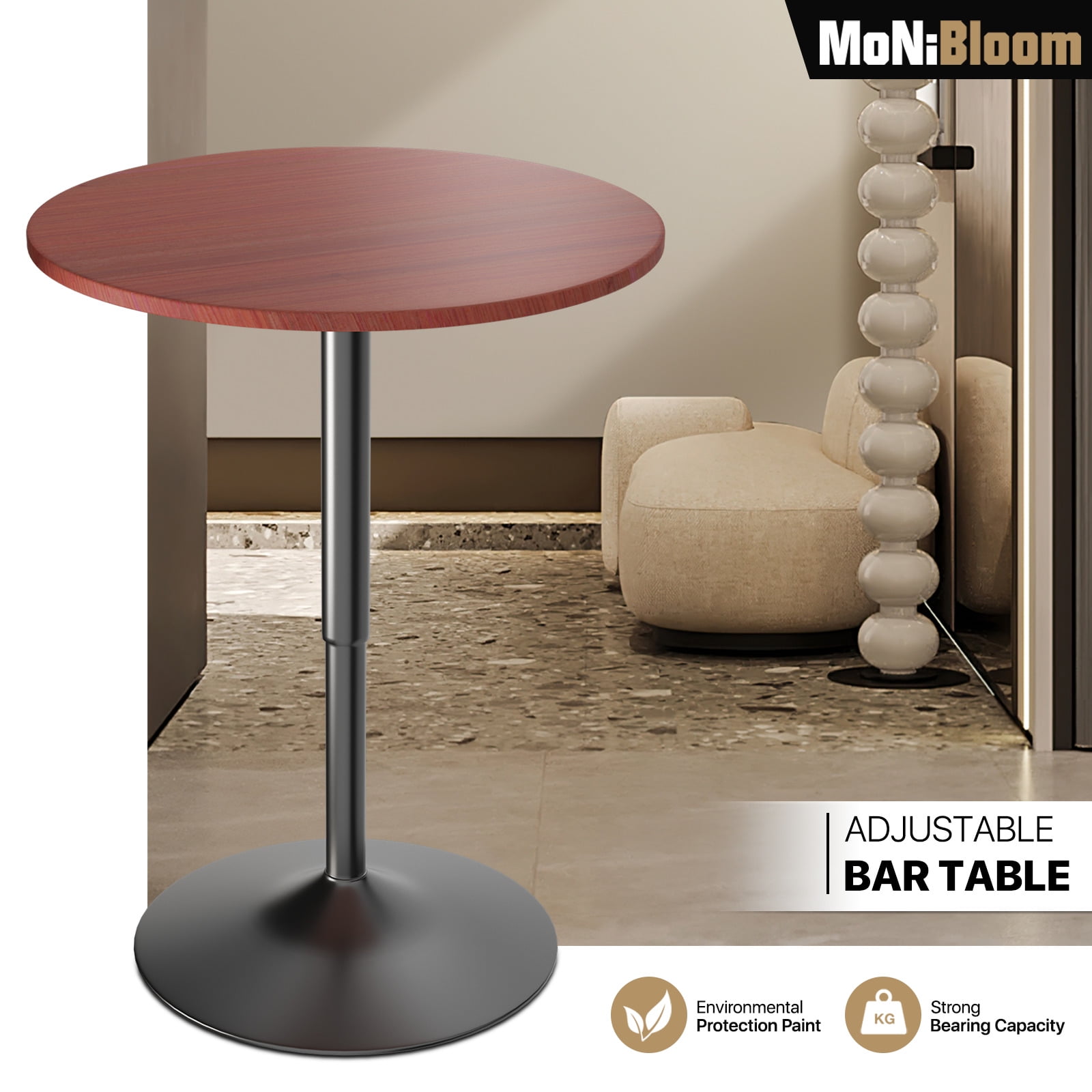 Red Adjustable Height Counter Pub Bar Table Wood Round 360 Swivel ...