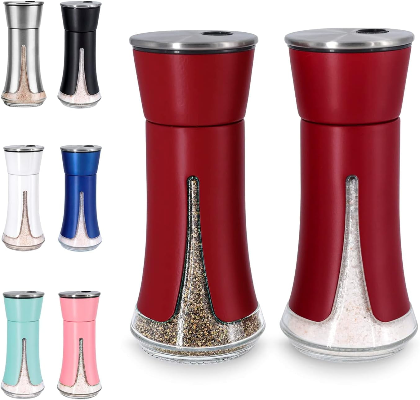 Red Adjustable Salt and Pepper Shakers Set - Modern Kitchen Decor & BBQ ...