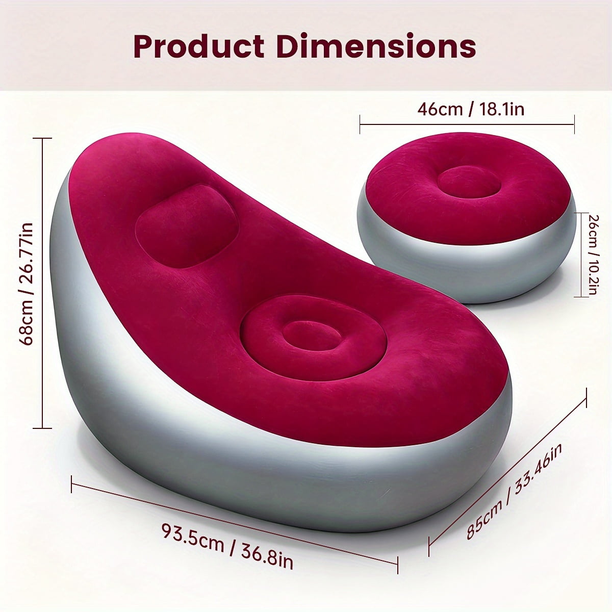 Red Adult Inflatable Recliner Sofa with Foot Stool – Heavy-Duty ...