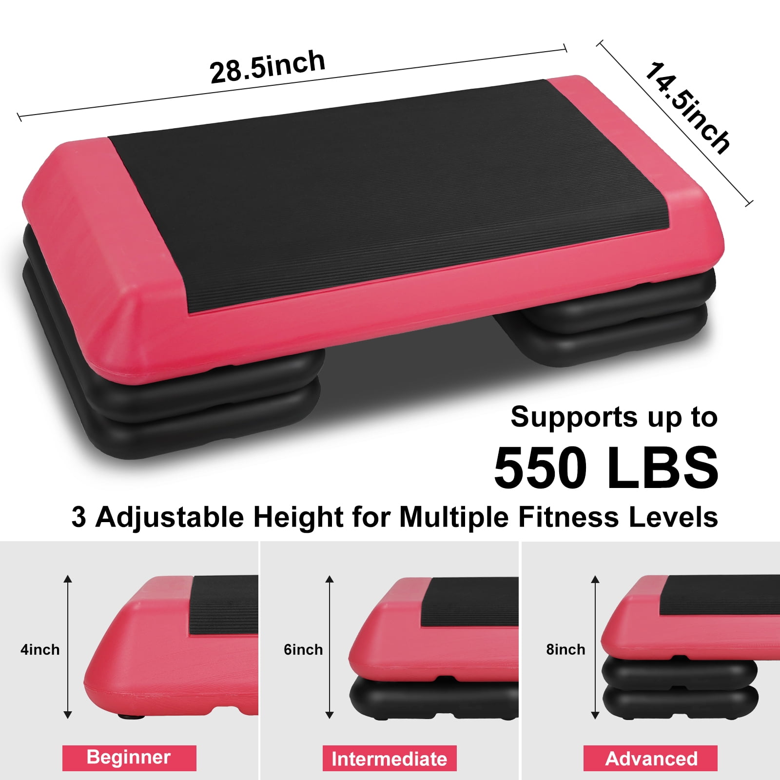 The Red Aerobic Step Platform with 4 Risers Adjustable, Health Club ...