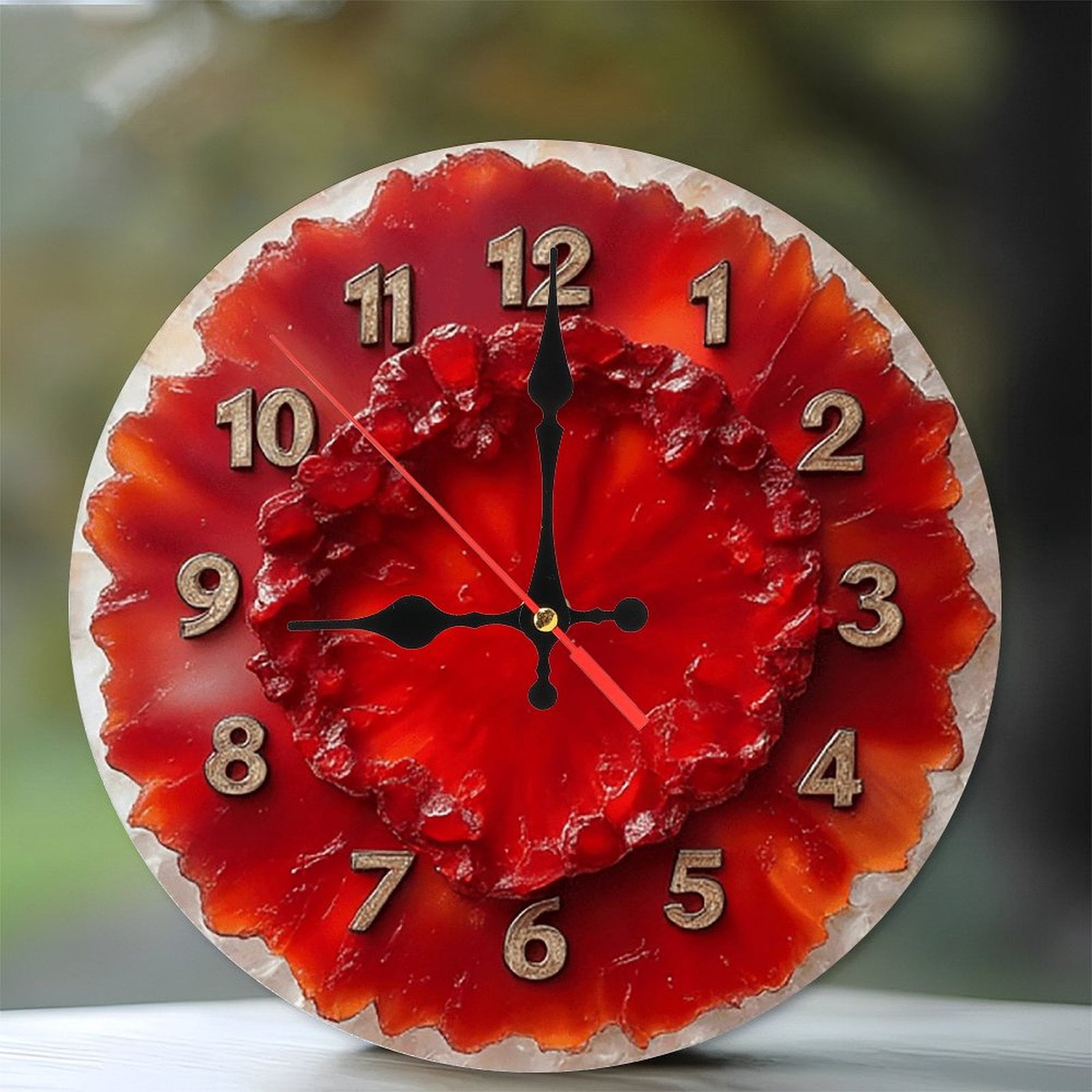 Red Agate Resin Clock Wall Decor Home 10-Inch Silent Wooden Wall Clock ...