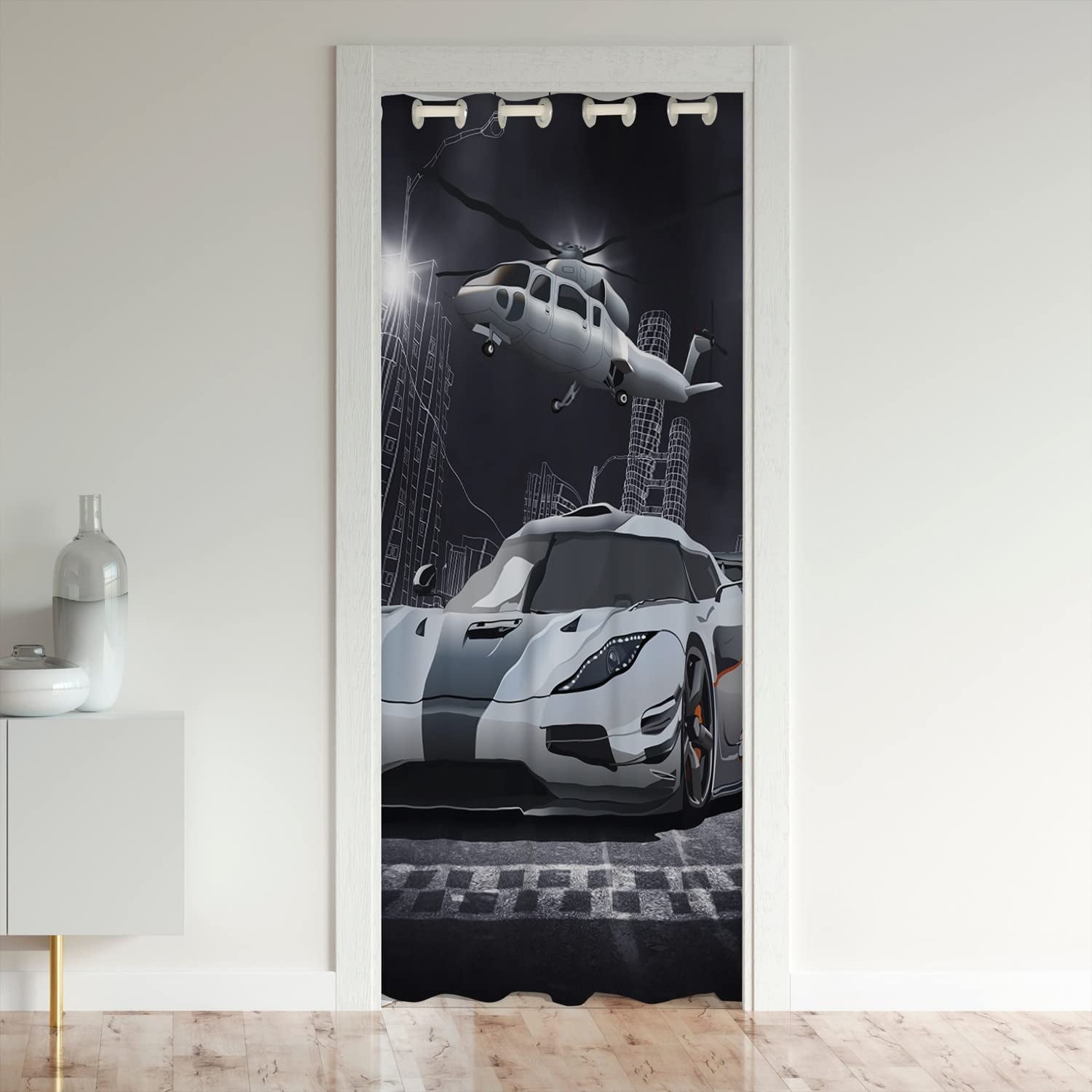 Red Airplane Aircraft Vintage Wood Grain Door Curtains Privacy Closet ...