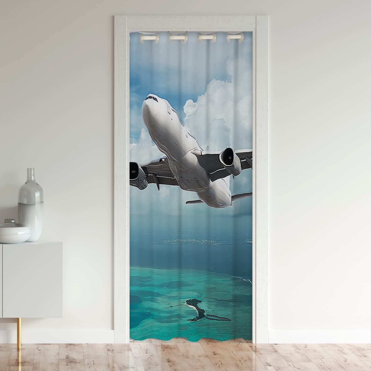 Red Airplane Aircraft Vintage Wood Grain Door Curtains Privacy Closet ...