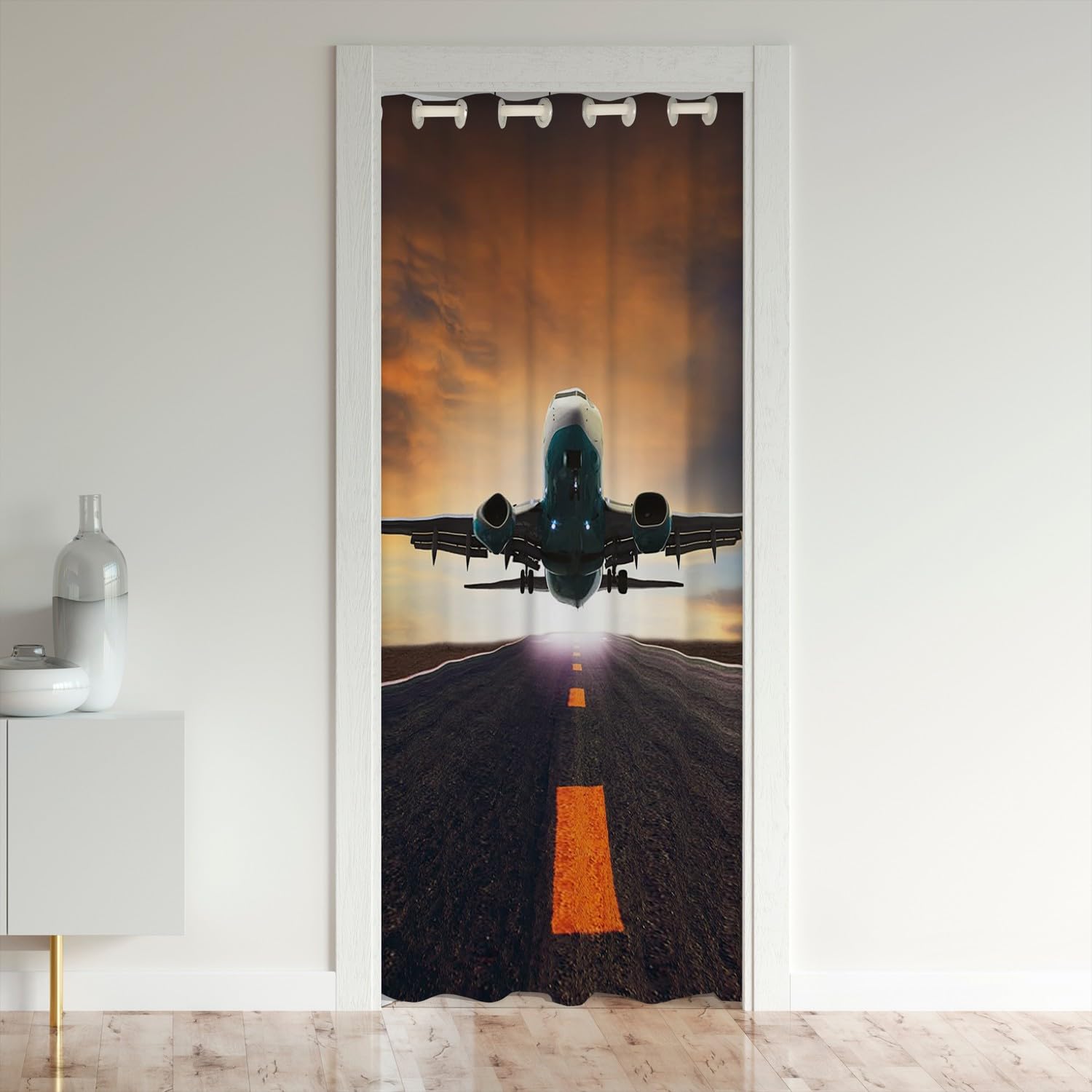 Red Airplane Aircraft Vintage Wood Grain Door Curtains Privacy Closet ...