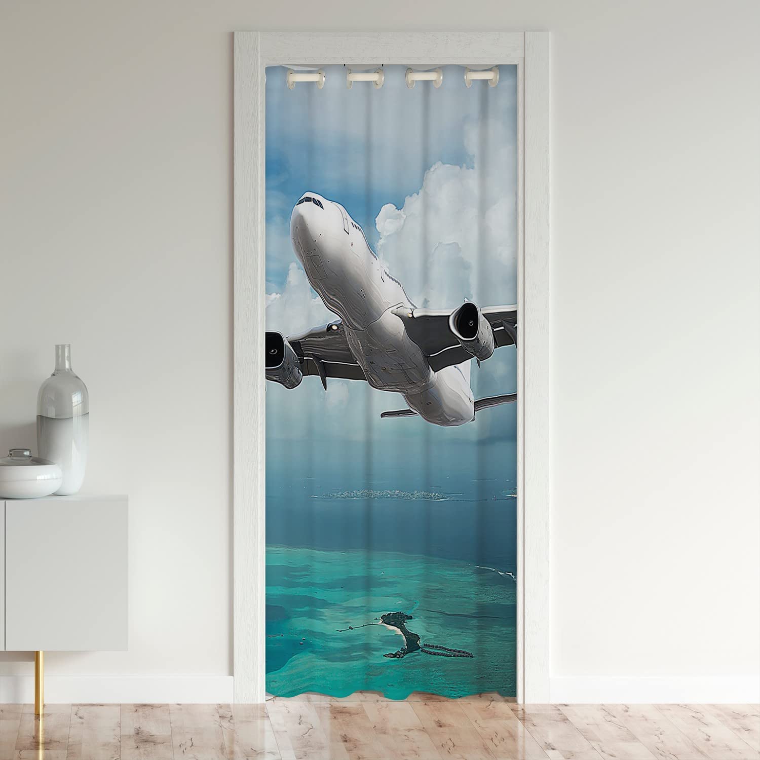 Red Airplane Aircraft Vintage Wood Grain Door Curtains Privacy Closet ...