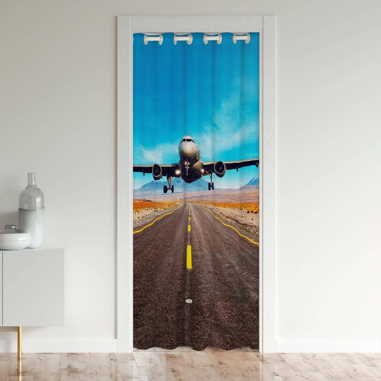 Red Airplane Aircraft Vintage Wood Grain Door Curtains Privacy Closet ...