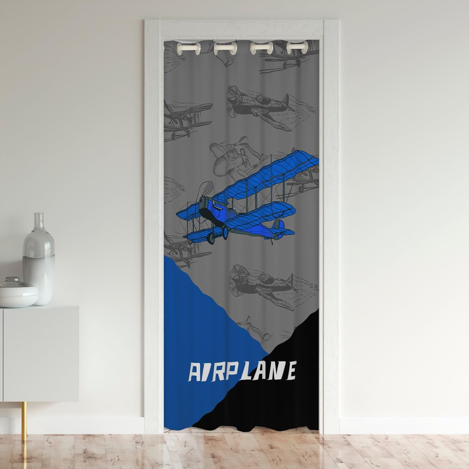 Red Airplane Aircraft Vintage Wood Grain Door Curtains Privacy Closet ...