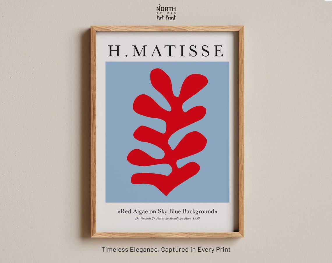 Red Algae Poster, Henri Matisse Cut-Out Print, Sky Blue Background, Modern Abstract Shape, 1953 ...