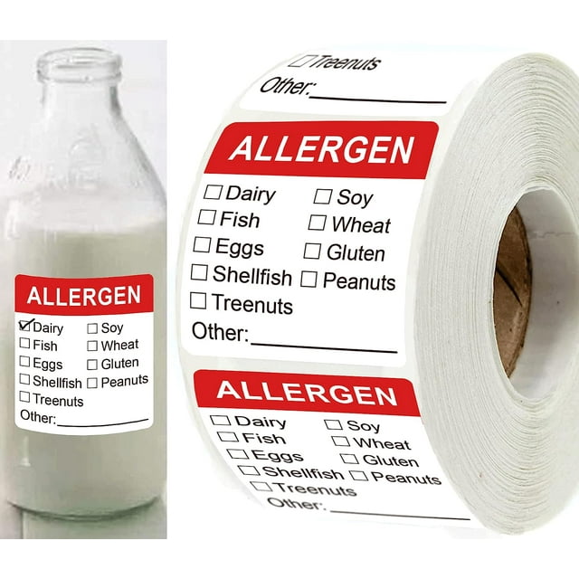 Red Allergen Warning Sticker 1.8 X 2 inch Food Allergy Warning Label ...