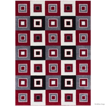Allstar Red Round Modern Geometric Grey and Black square design Area ...