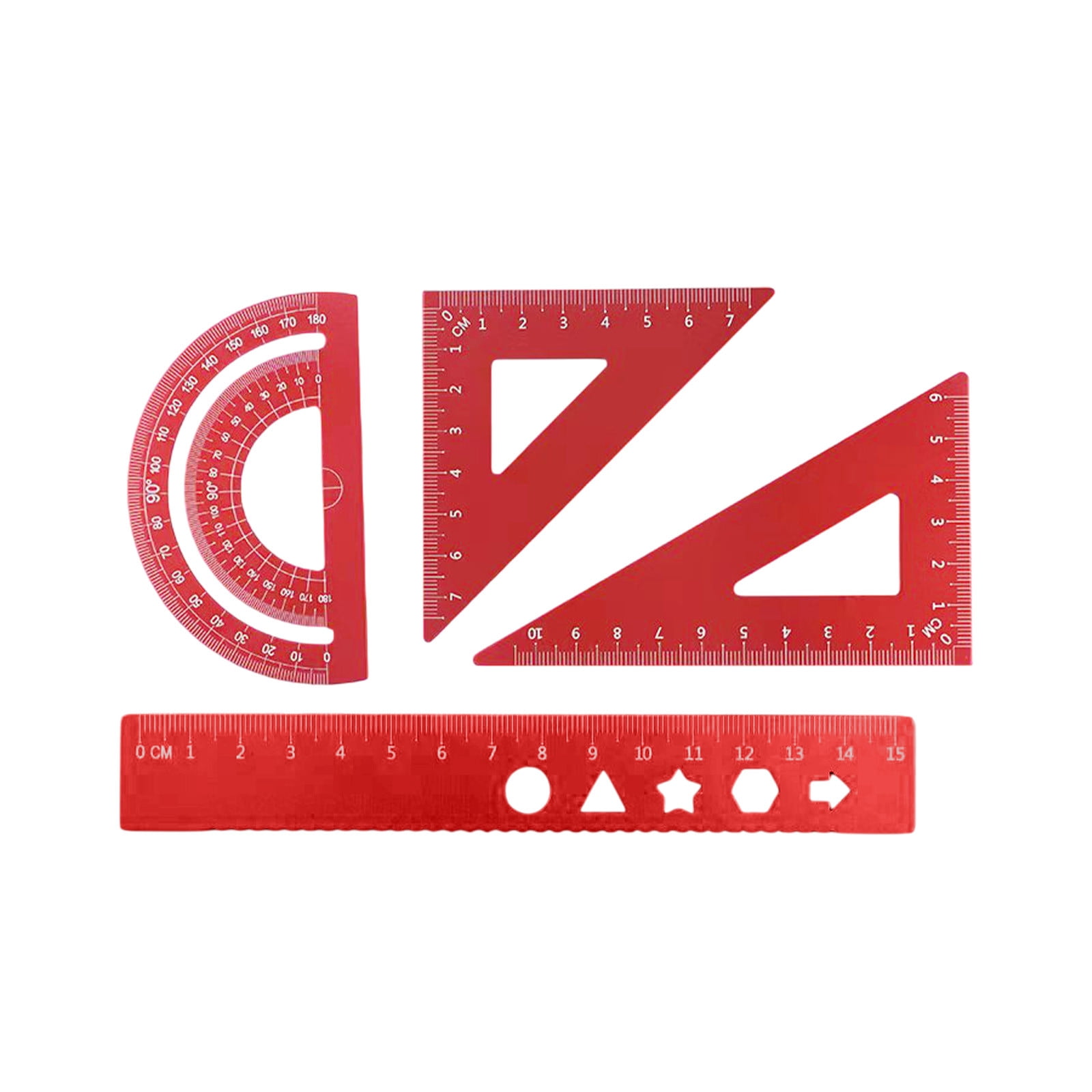 Red Aluminum Alloy Ruler Set 4 Piece Multifunctional Drawing Ruler ...