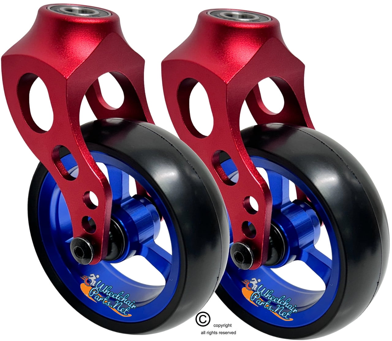 Red Aluminum Caster Fork Assembly With 4x1.40 Soft Roll Wheels in Blue ...