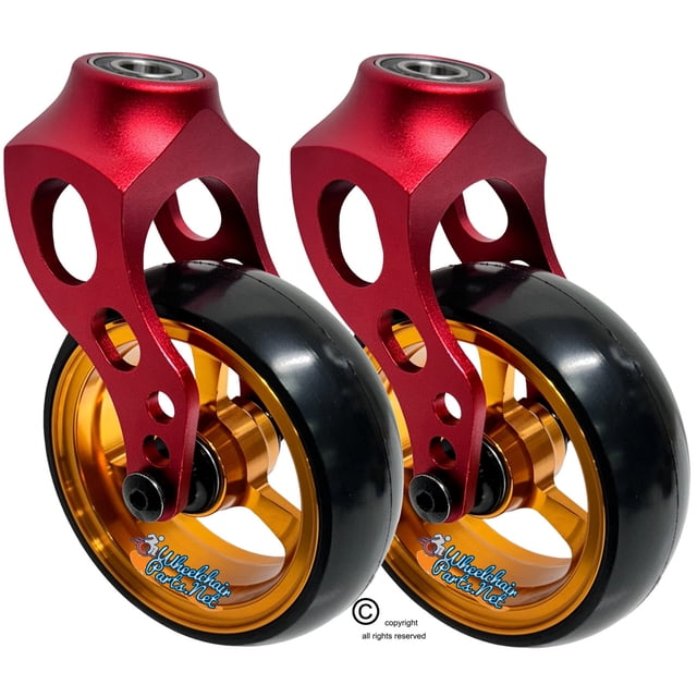 Red Aluminum Caster Fork Assembly With 4x1.40 Soft Roll Wheels in Gold ...