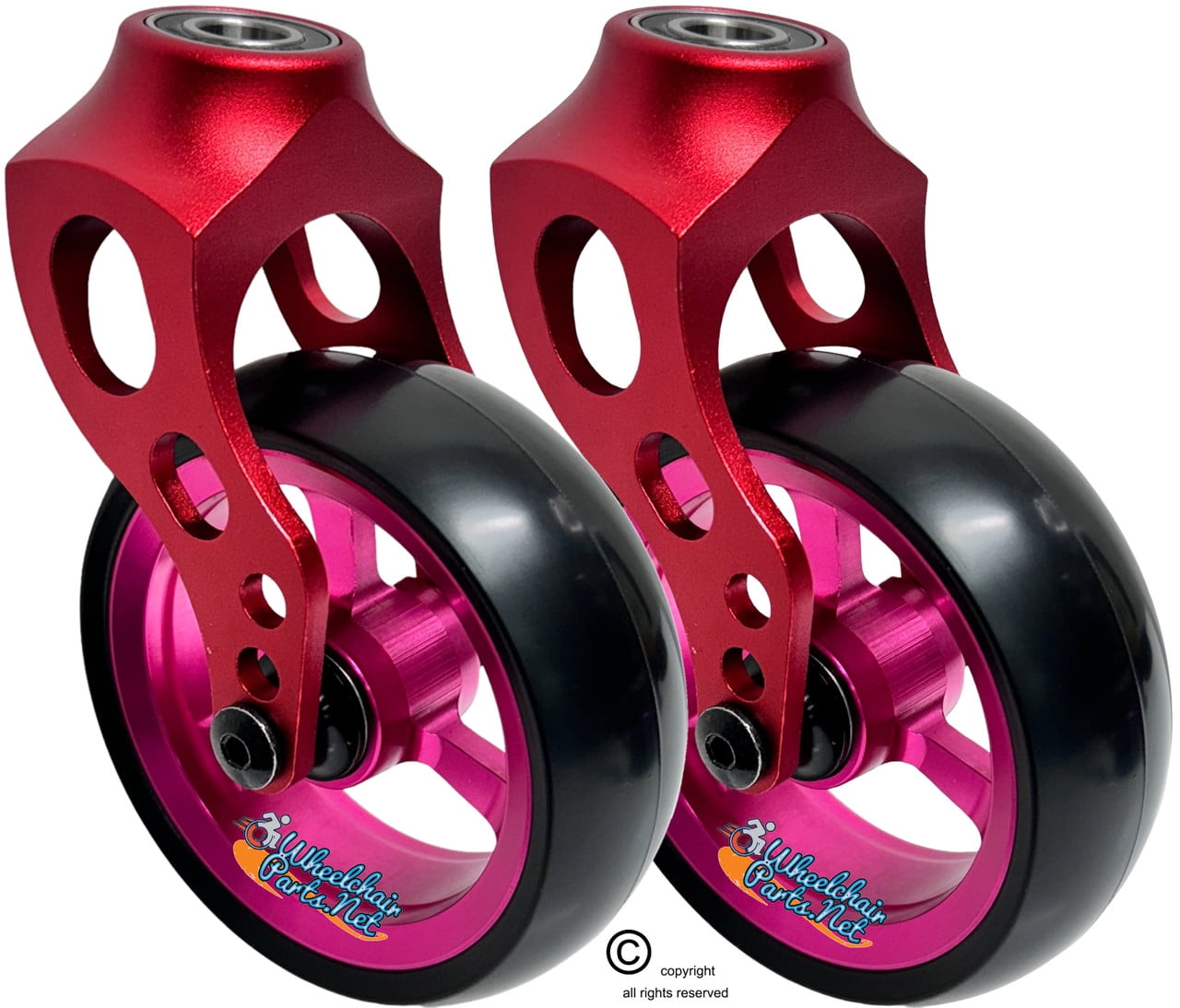 Red Aluminum Caster Fork Assembly With 4x1.40 Soft Roll Wheels in Pink ...