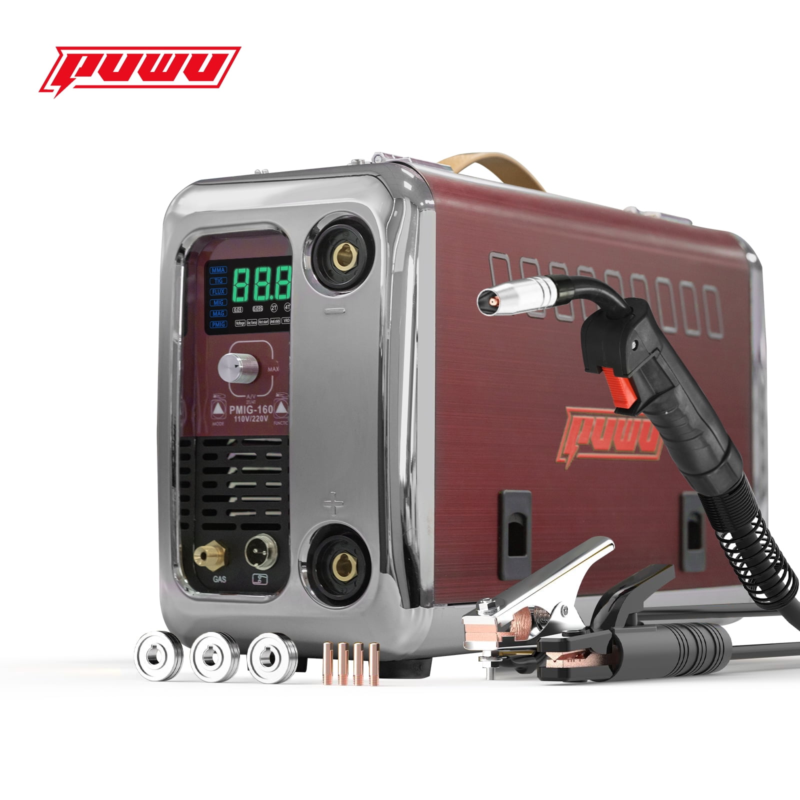 Red Aluminum MIG Welder, 110/220V MIG Welding Machine160A, 6-in-1 Flux ...