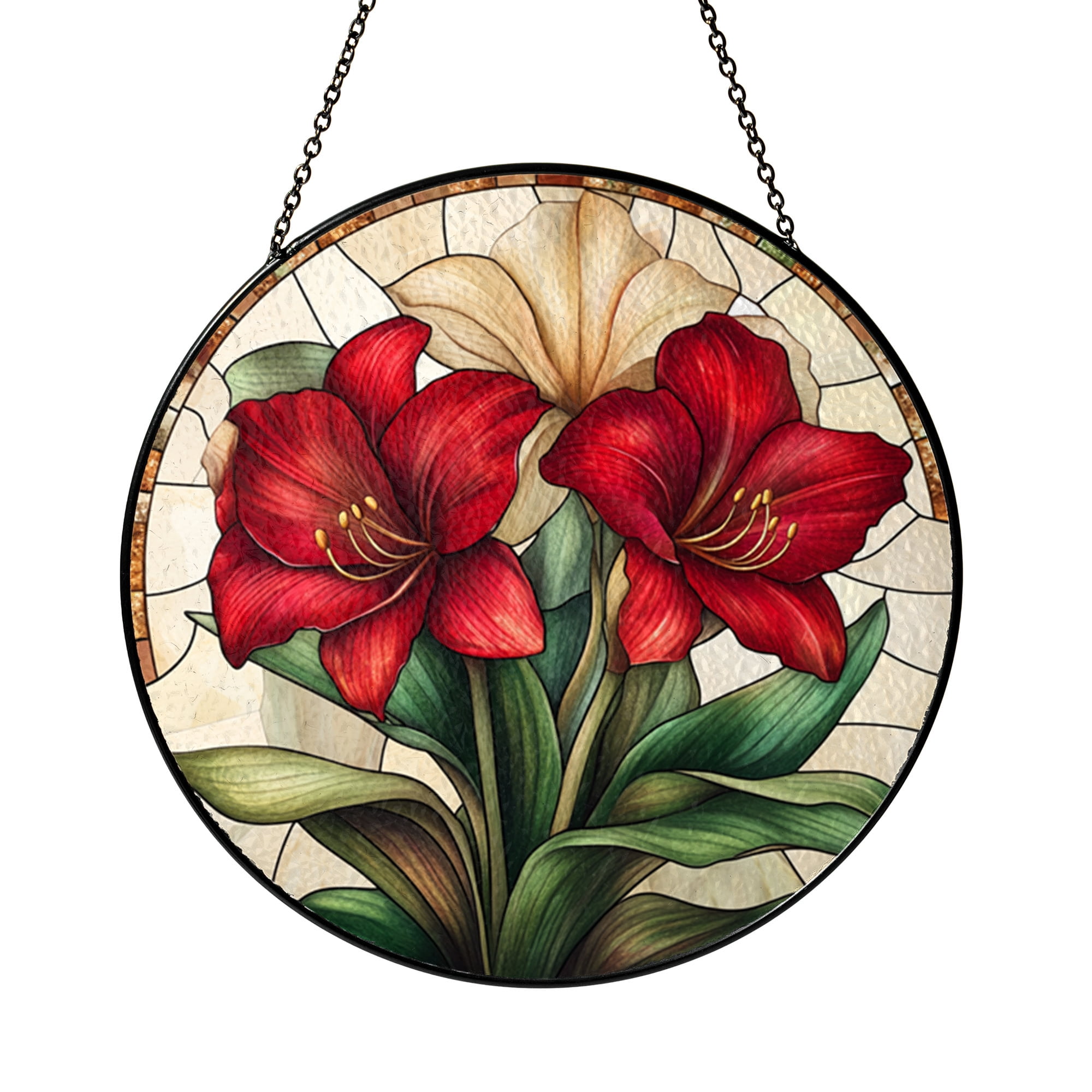 Red Amaryllis Stained Glass Style Suncatcher, Vibrant Floral Window ...