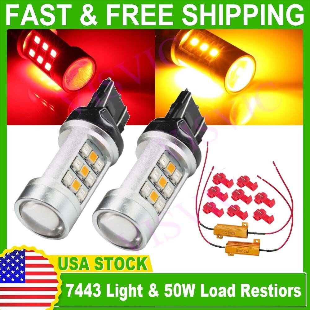 Red/Amber 7443 LED DRL Switchback Turn Signal Parking Light Bulbs+Resistors - Walmart.com