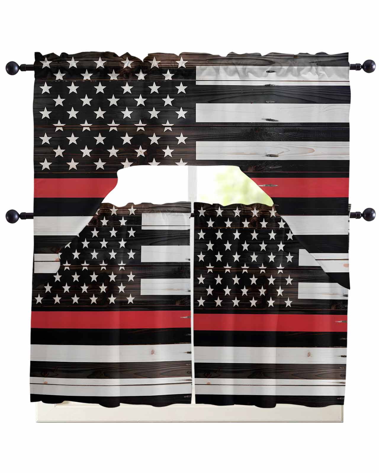 Red American Flag Kitchen Curtains Sets 24 Inch Length with Valance ...