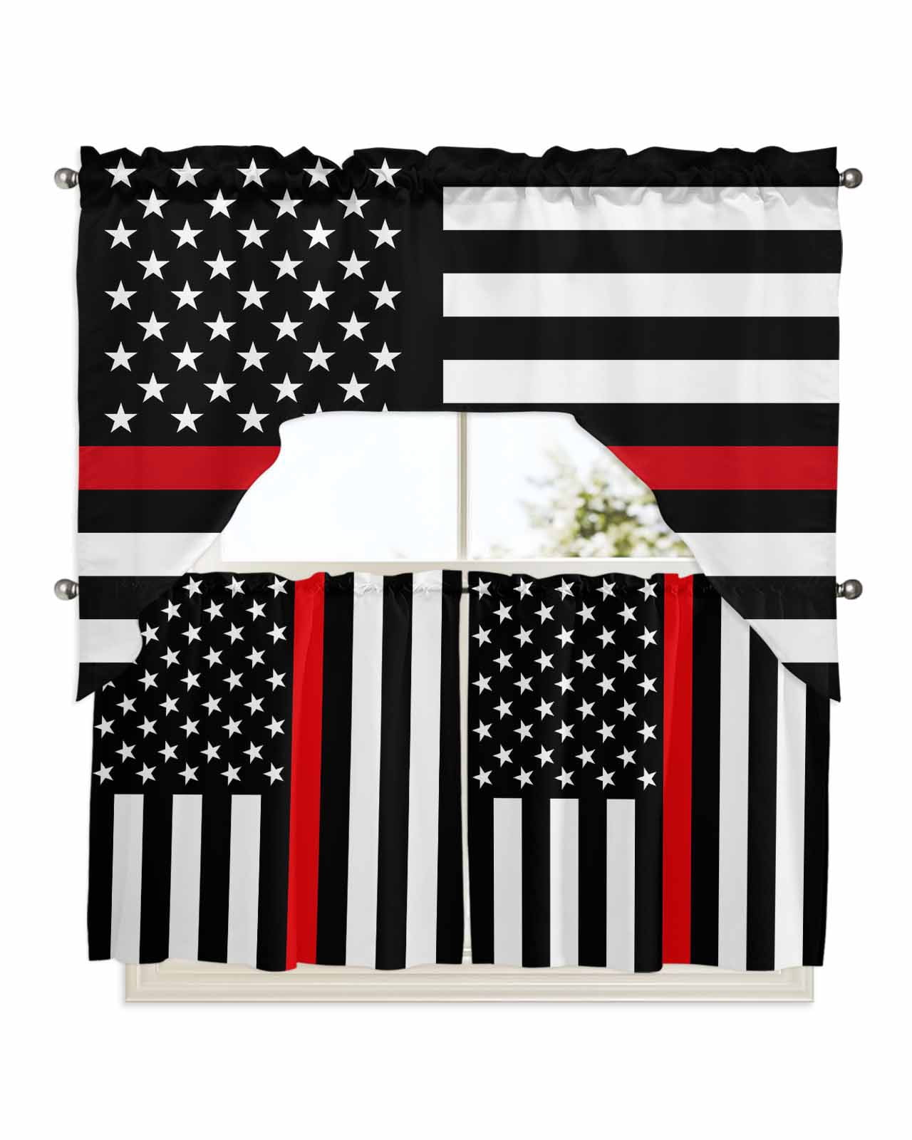 Red American Flag Kitchen Curtains Swag Valance and Tier Curtains Set ...