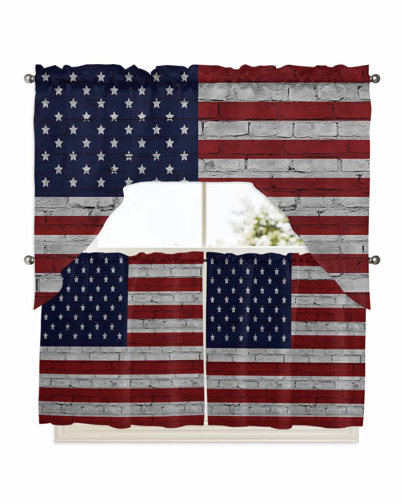 Red American Flag Kitchen Curtains Swag Valance and Tier Curtains Set ...