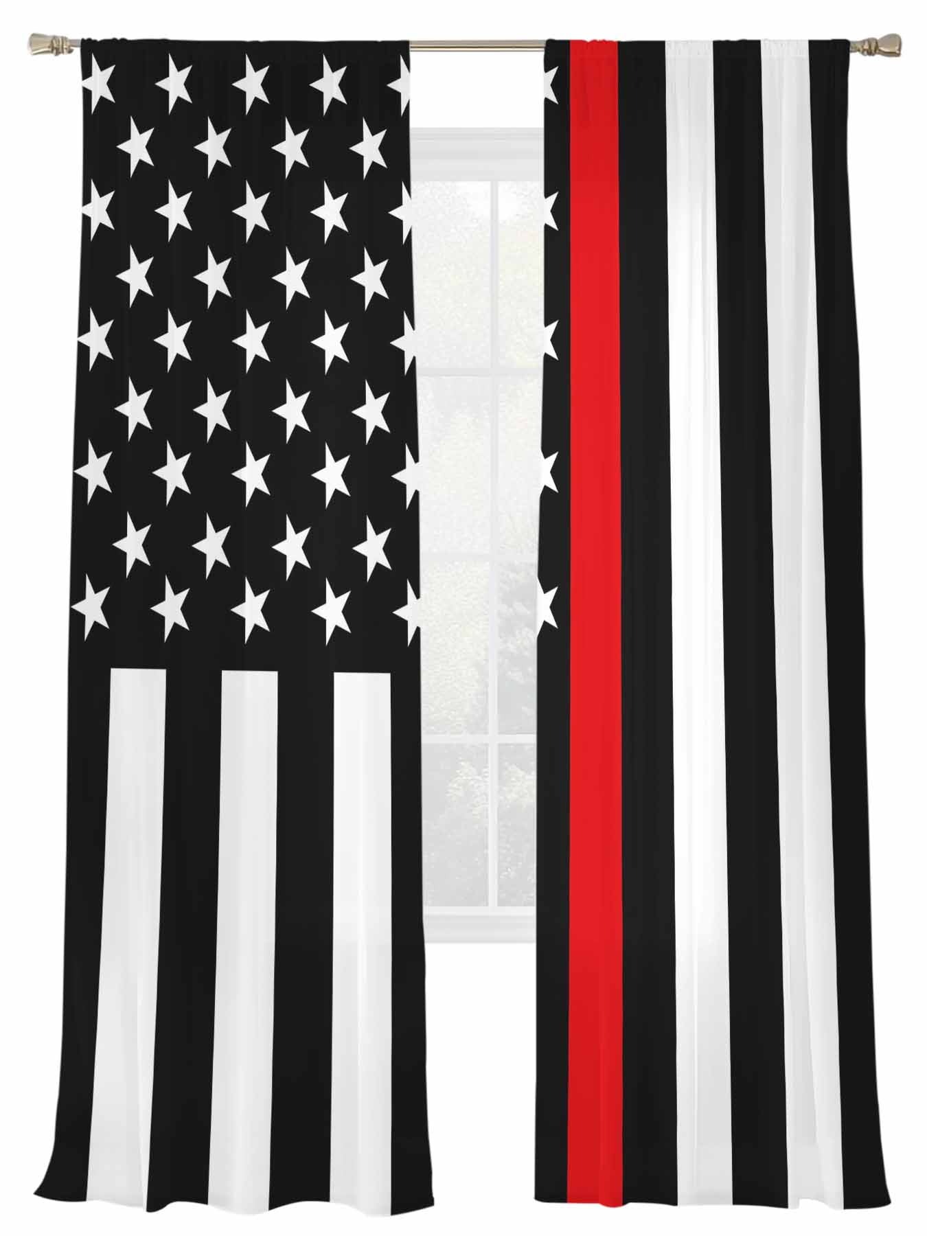 Red American Flag Sheer Curtains 84 Inch Length 2 Panels Set, Semi ...