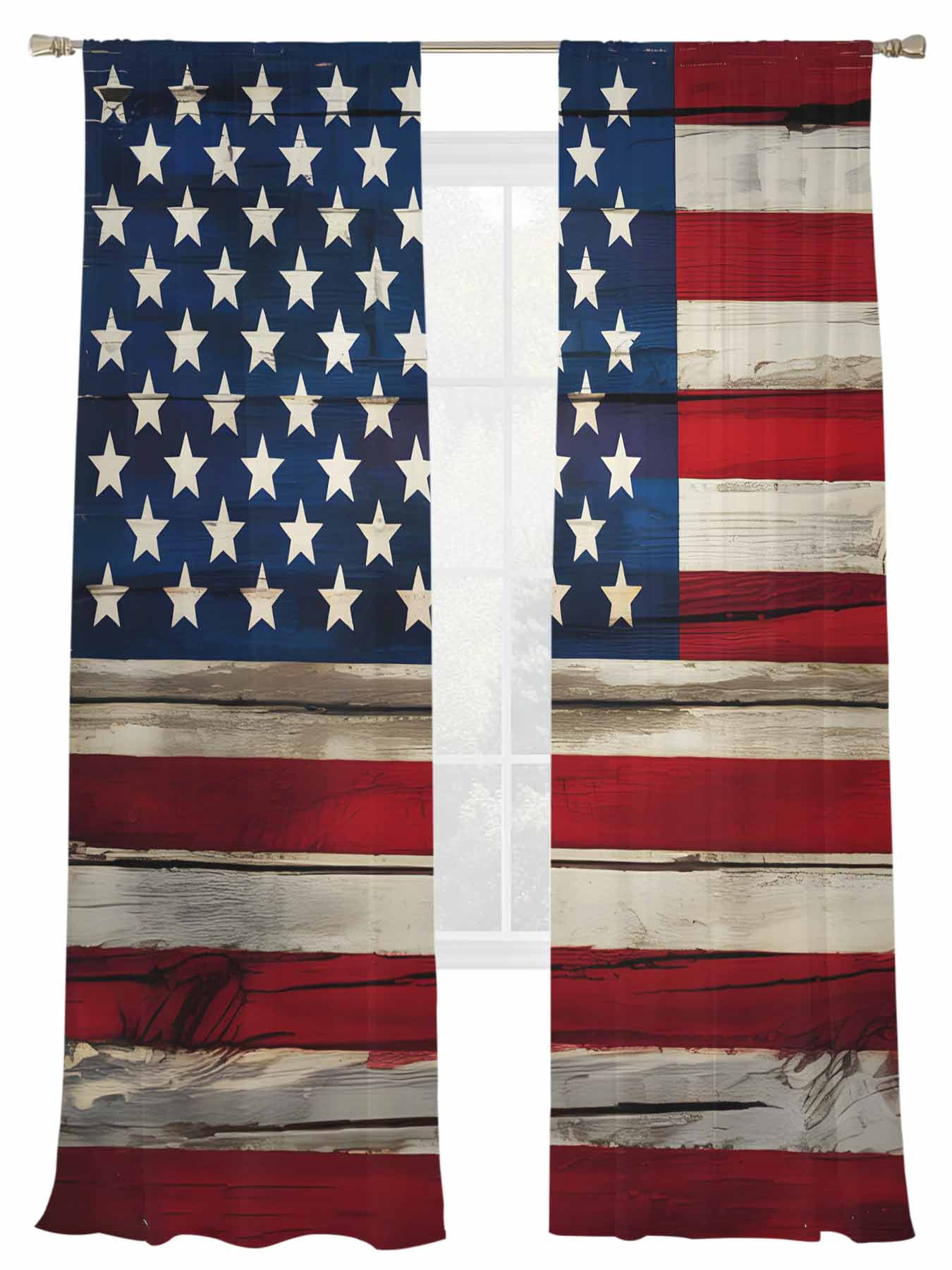 Red American Flag Sheer Curtains 84 Inch Length 2 Panels Set, Semi ...