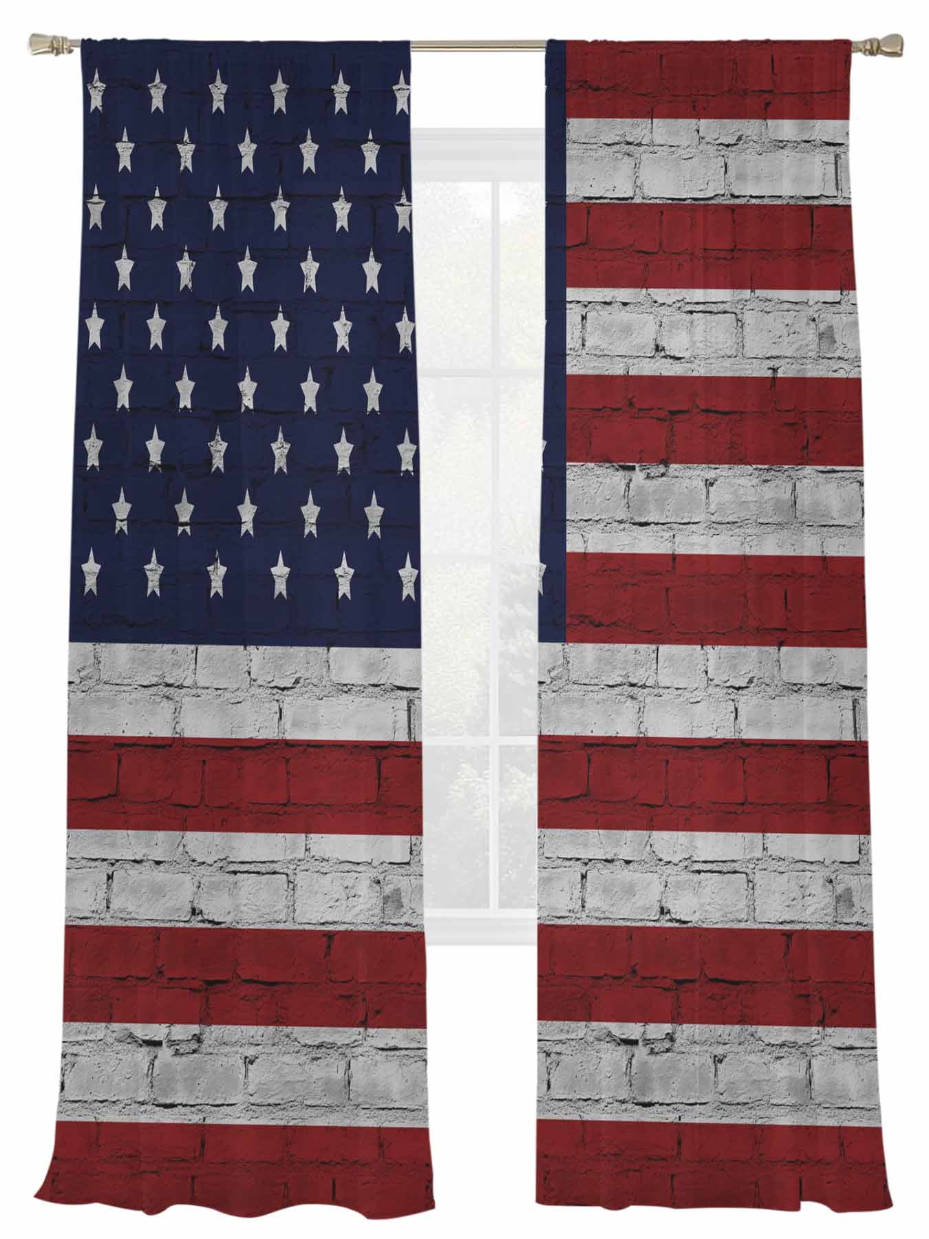Red American Flag Sheer Curtains 84 Inch Length 2 Panels Set, Semi ...