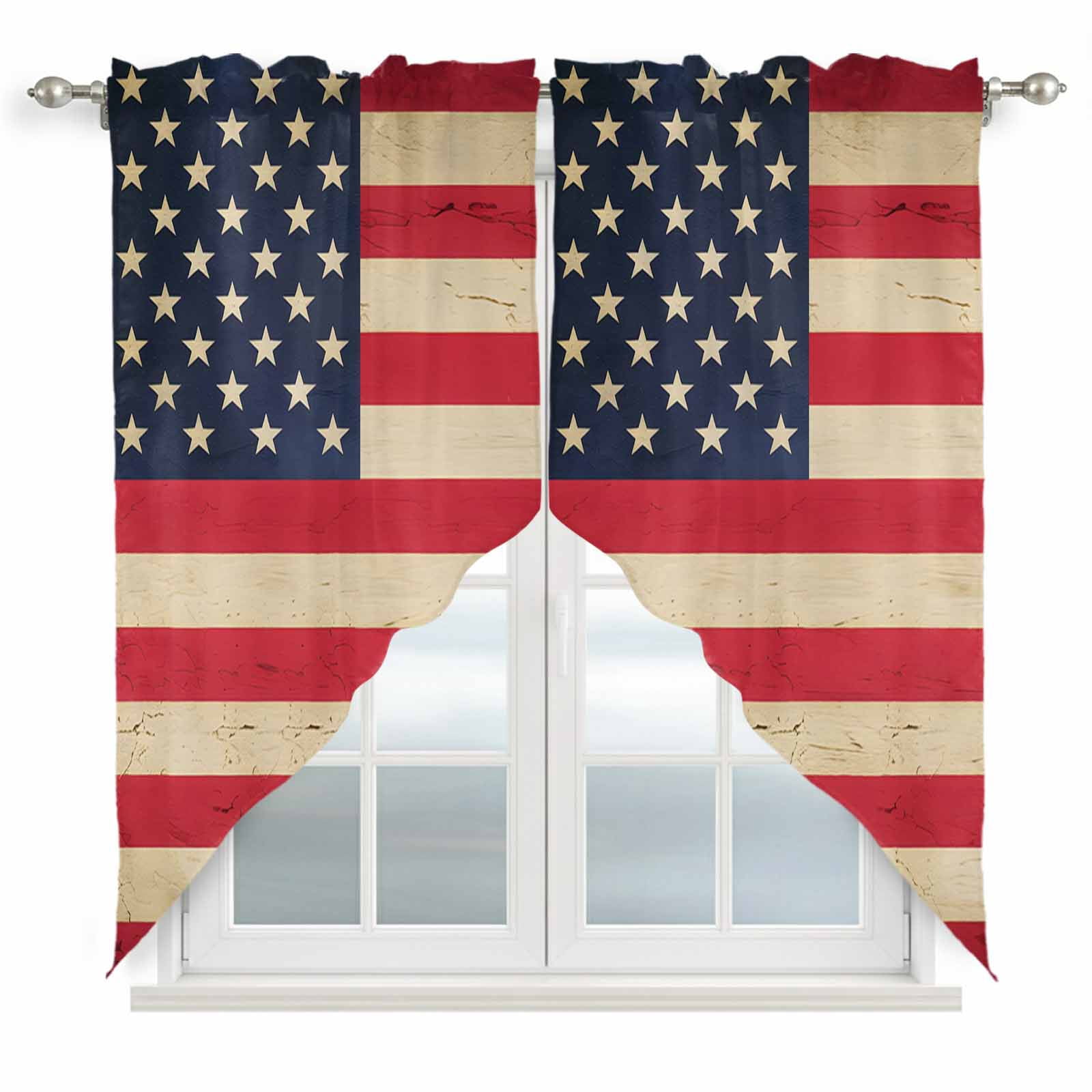 Red American Flag Swag Curtains Retro USA Flag Watercolor Swag Valances ...