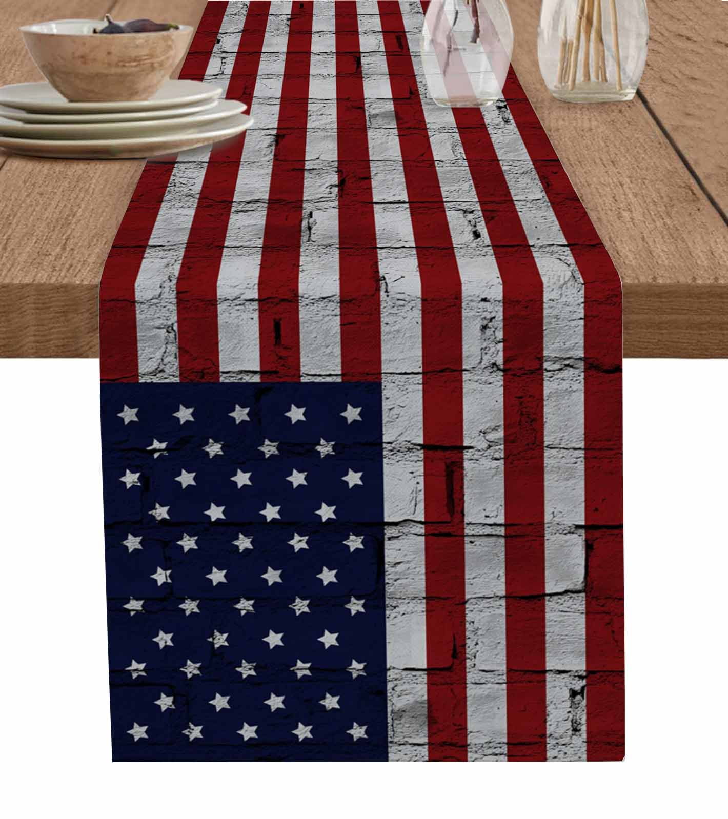 Red American Flag Table Runner 108 Inches, White Stripe Vintage US Flag ...