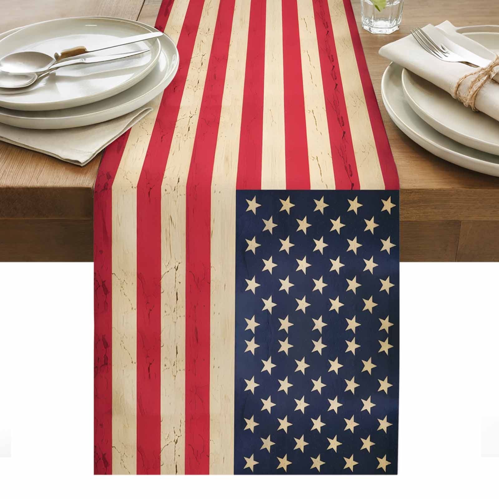 Red American Flag Table Runner - 36 Inch Long, Kitchen Dining Table ...