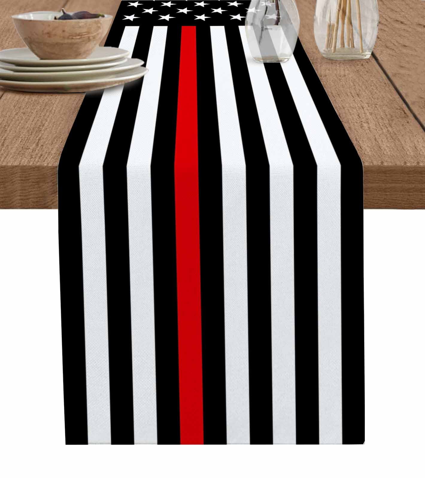 Red American Flag Table Runner 70 Inches, Black White Striped US Flag ...