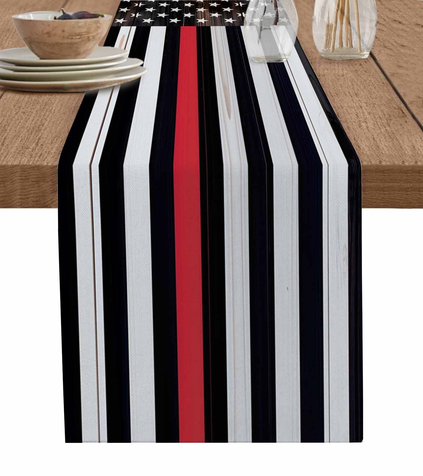 Red American Flag Table Runner 72 Inches, Black White Stripe US Flag ...