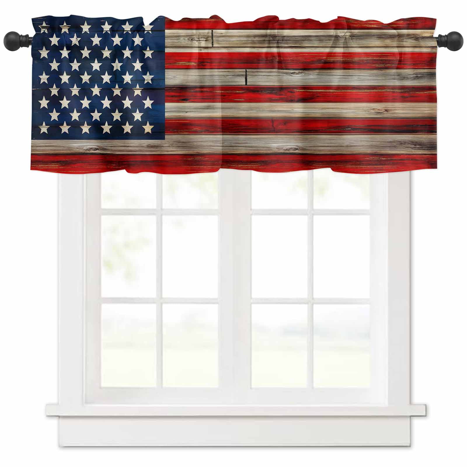Red American Flag Valances for Windows Farmhouse Kitchen Curtains ...