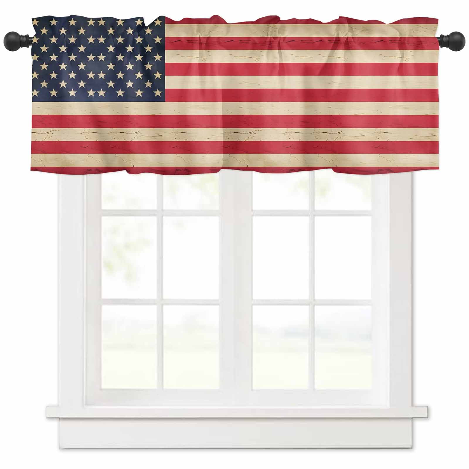 Red American Flag Valances for Windows Farmhouse Kitchen Curtains ...