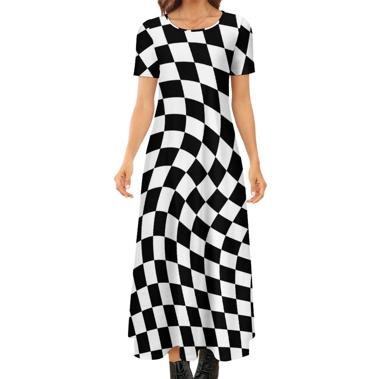 Red And Black Check Print Dress Heart Street Wear Boho Beach Long ...