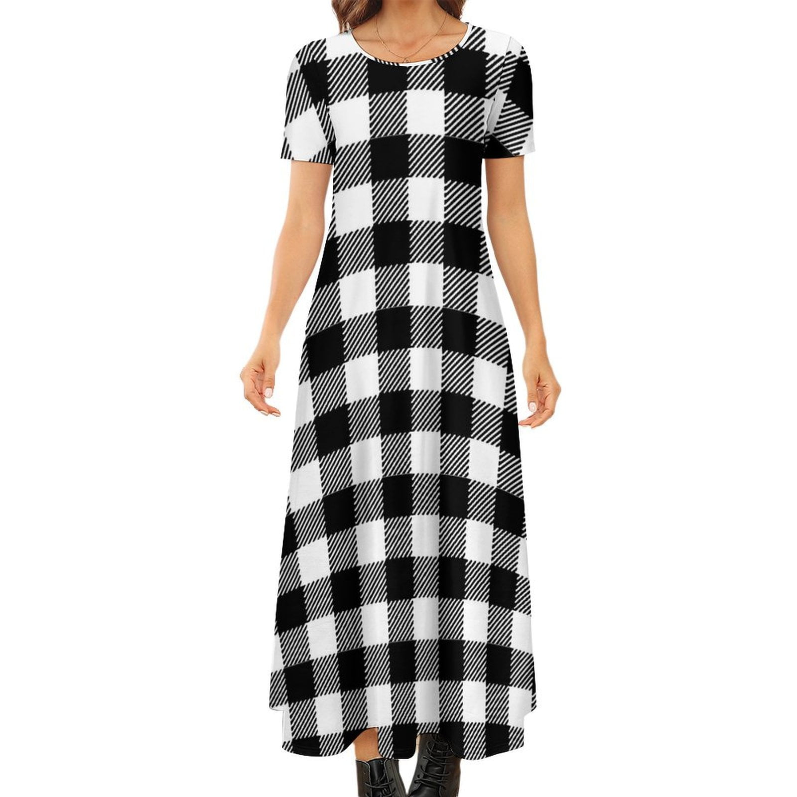 Red And Black Check Print Dress Heart Street Wear Boho Beach Long ...