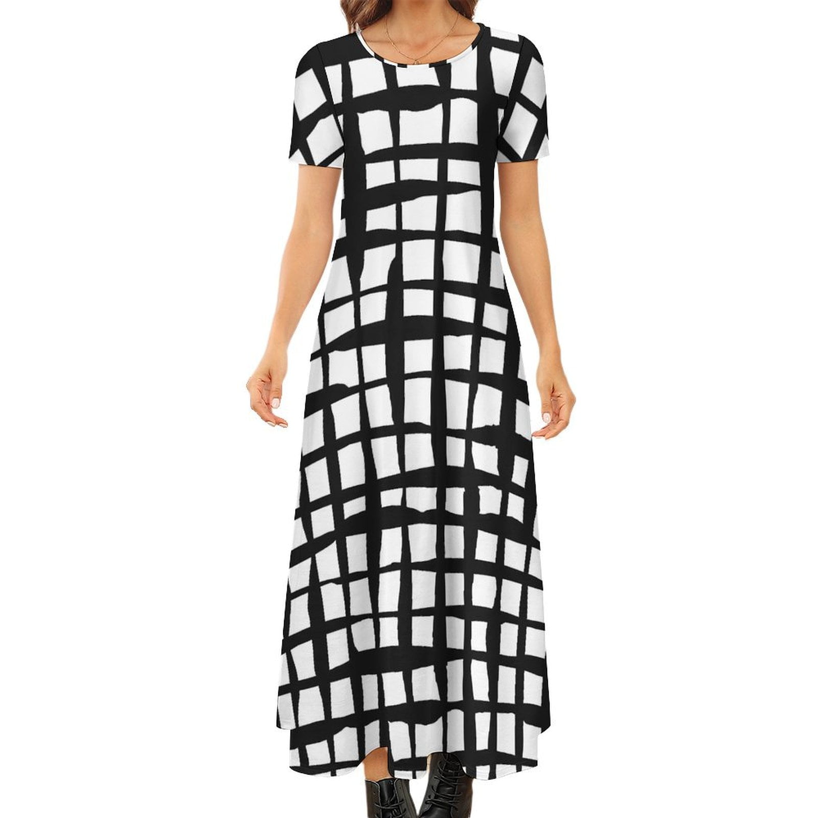 Red And Black Check Print Dress Heart Street Wear Boho Beach Long ...