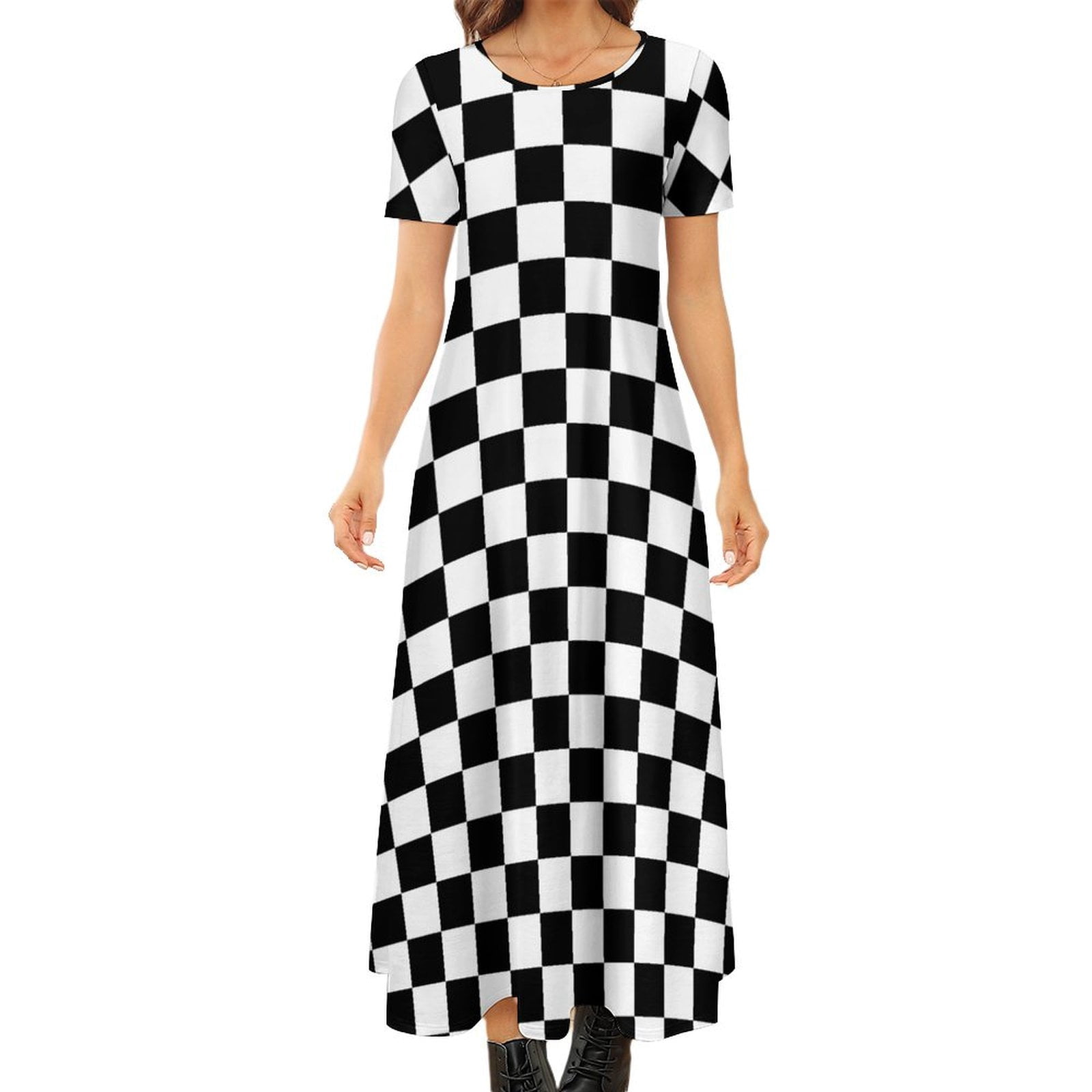 Red And Black Check Print Dress Heart Street Wear Boho Beach Long ...