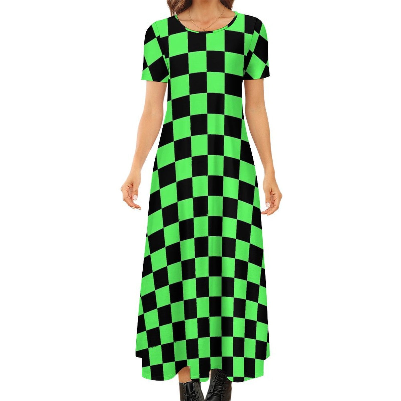 Red And Black Check Print Dress Heart Street Wear Boho Beach Long ...