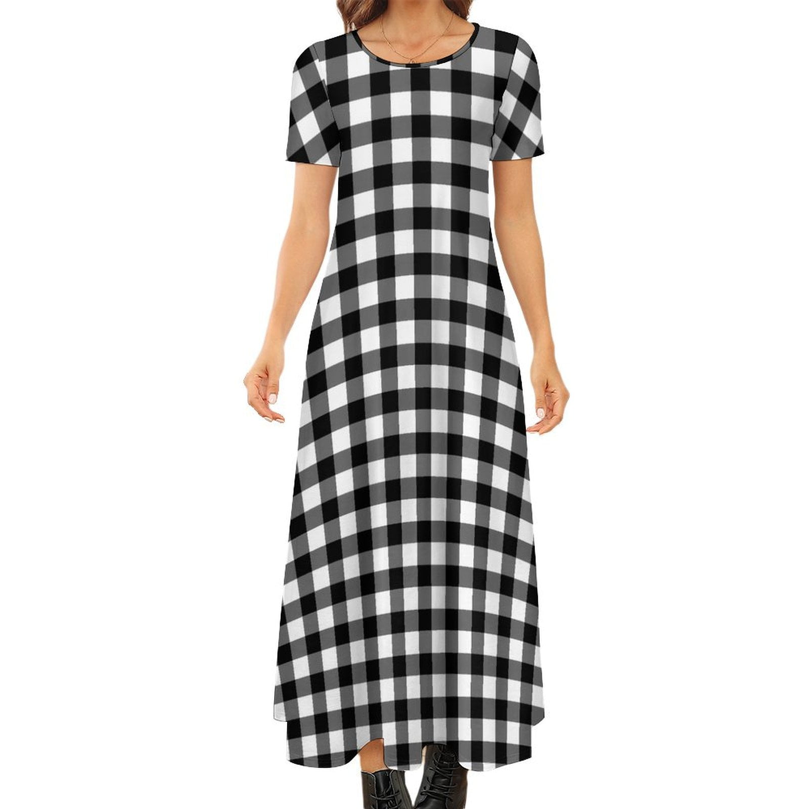 Red And Black Check Print Dress Heart Street Wear Boho Beach Long ...