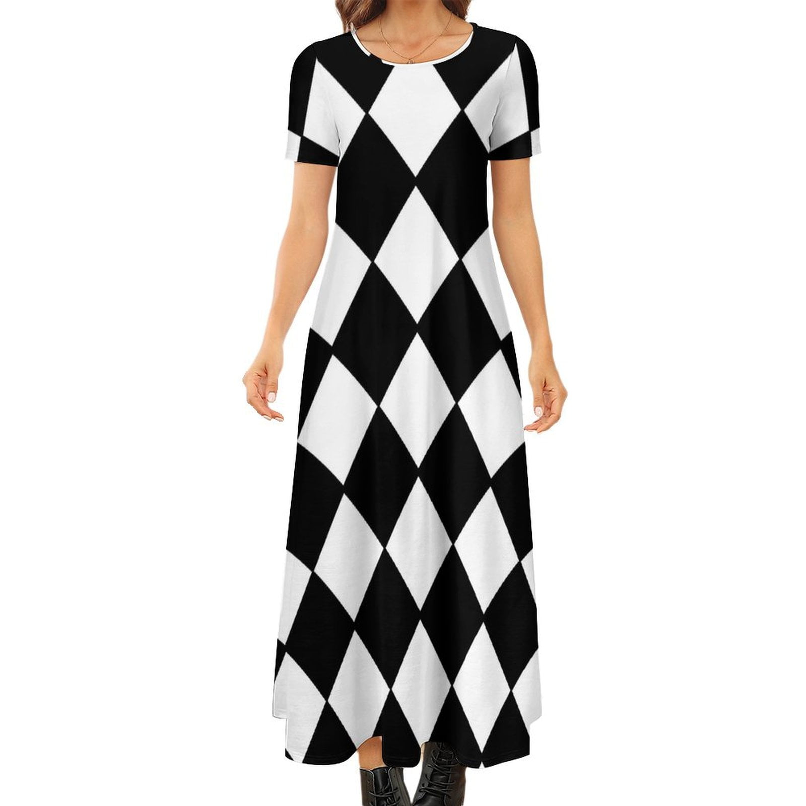 Red And Black Check Print Dress Heart Street Wear Boho Beach Long ...