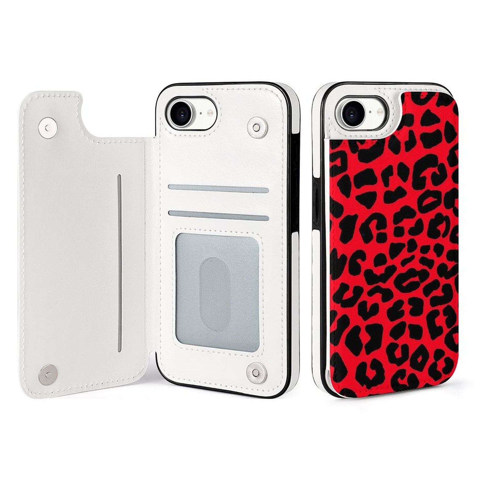 Red And Black Leopard Print Leather Wallet Case for iPhone 16 Pro Max ...