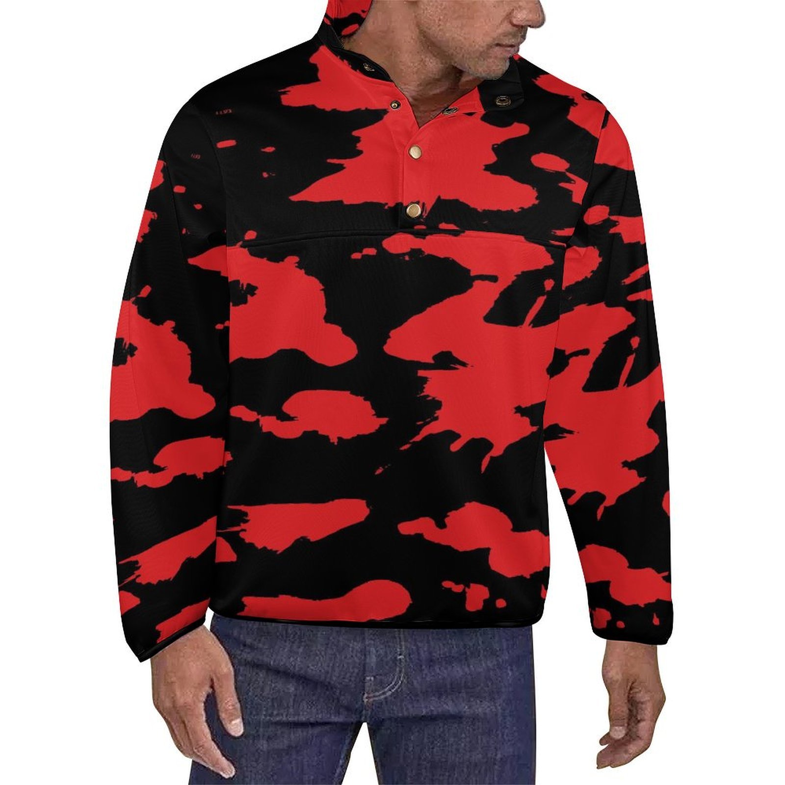 Red And Black Paint Splatter Men's Stand Collar Sweater Long Sleeve ...